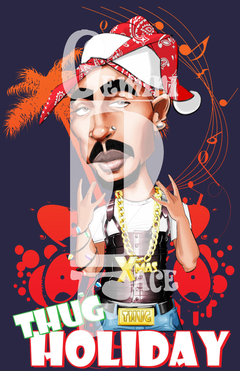 Tupac Christmas w/background PNG – Gemini2face Art E-Store